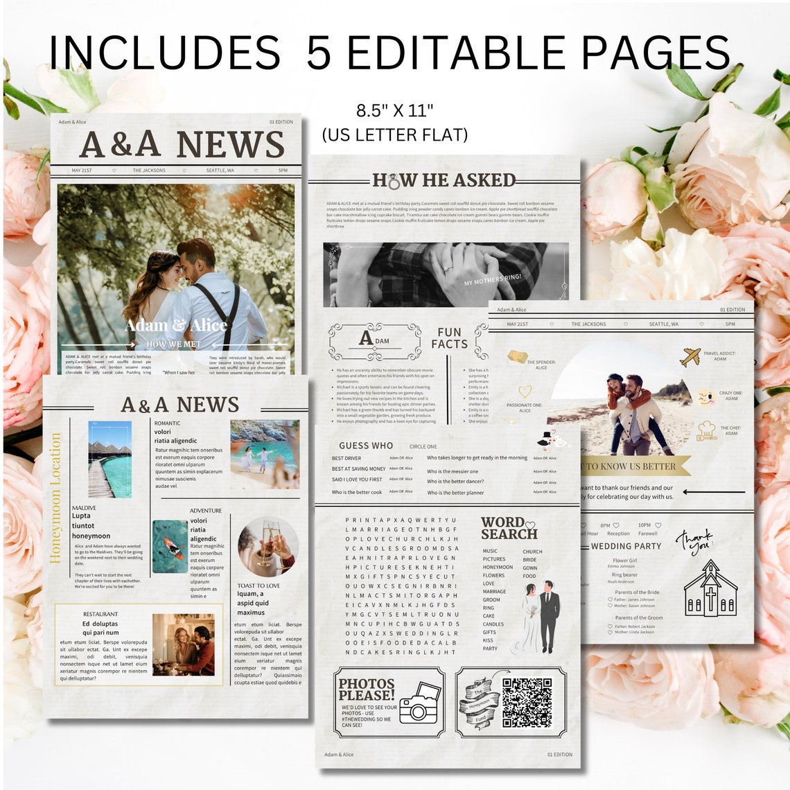 Wedding Newspaper Template | Canva Template | Newspaper Wedding Program ...