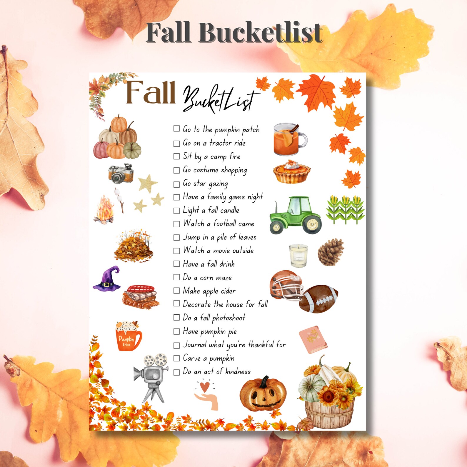 Fall Bucket List Printable | Instant Download | Fall Planner | Fall ...