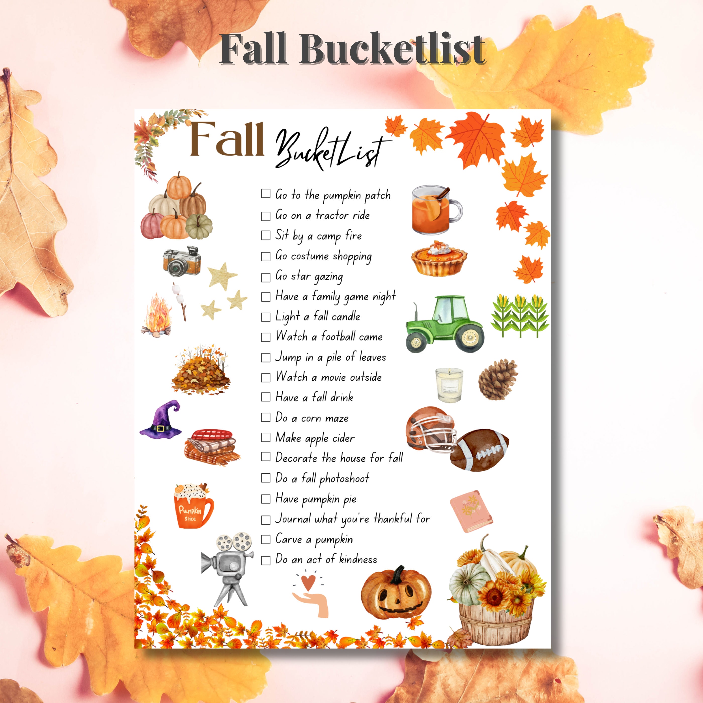 Fall Bucket List Printable Instant Download Fall Planner Fall Decor ...