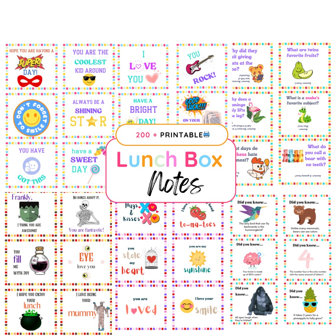 Lunch Notes | Motivational Cards for Kids | Lunch Box | Lunchbox Notes ...