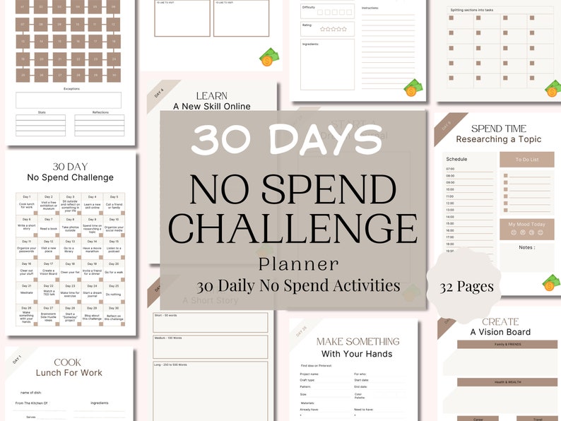 No Spend Calendar | Instant Download | 30 Day Challenge | No Spend ...