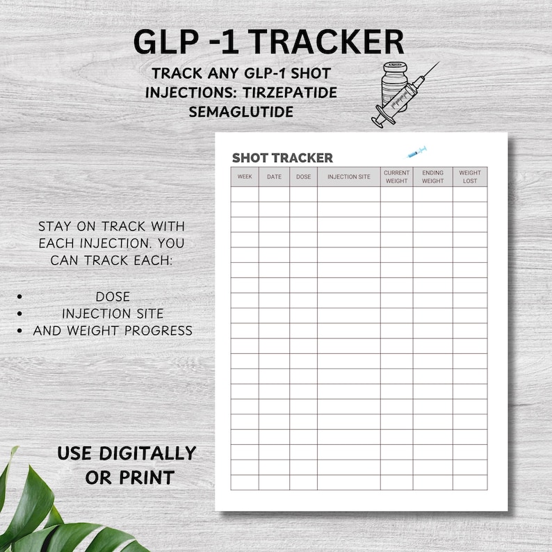 Symptom Tracker | GLP-1 Injection Tracker | Tirzepatide Weekly Log ...