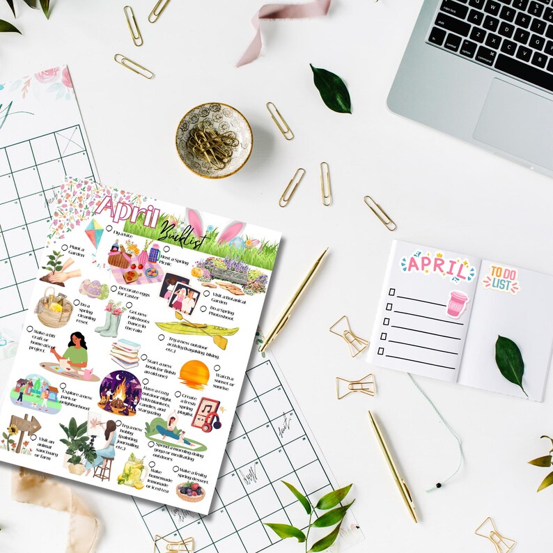 Printable April Checklist | April Bucket List | Calendar Bucket List ...