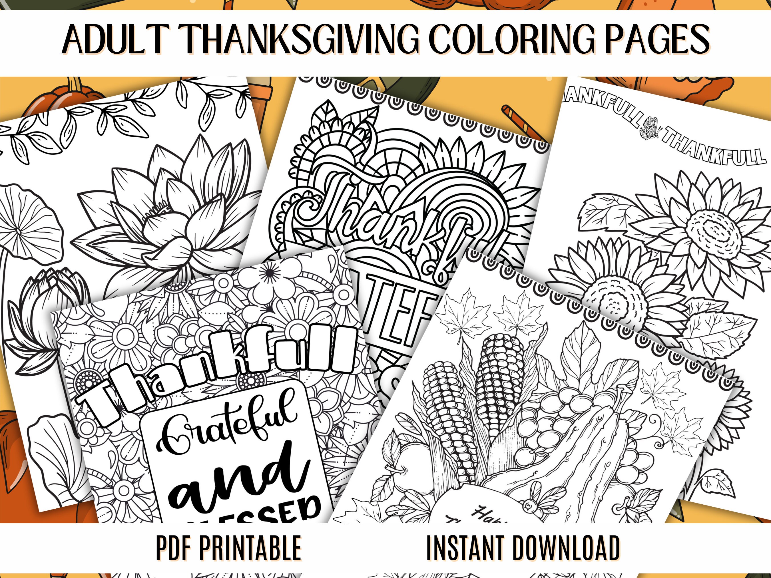 Fall Coloring | Printable Adult Coloring Page | Thanksgiving Coloring ...