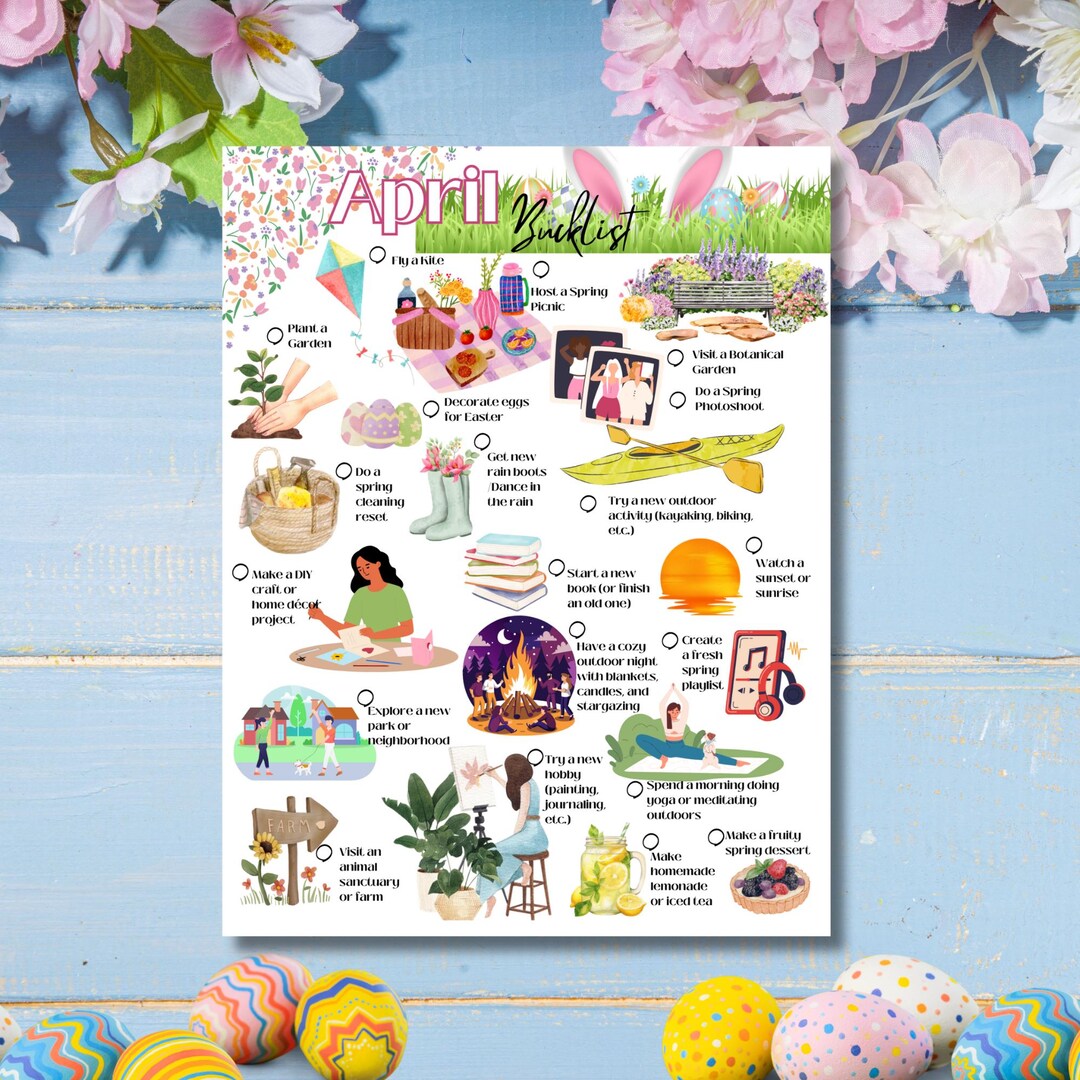Printable April Checklist | April Bucket List | Calendar Bucket List ...