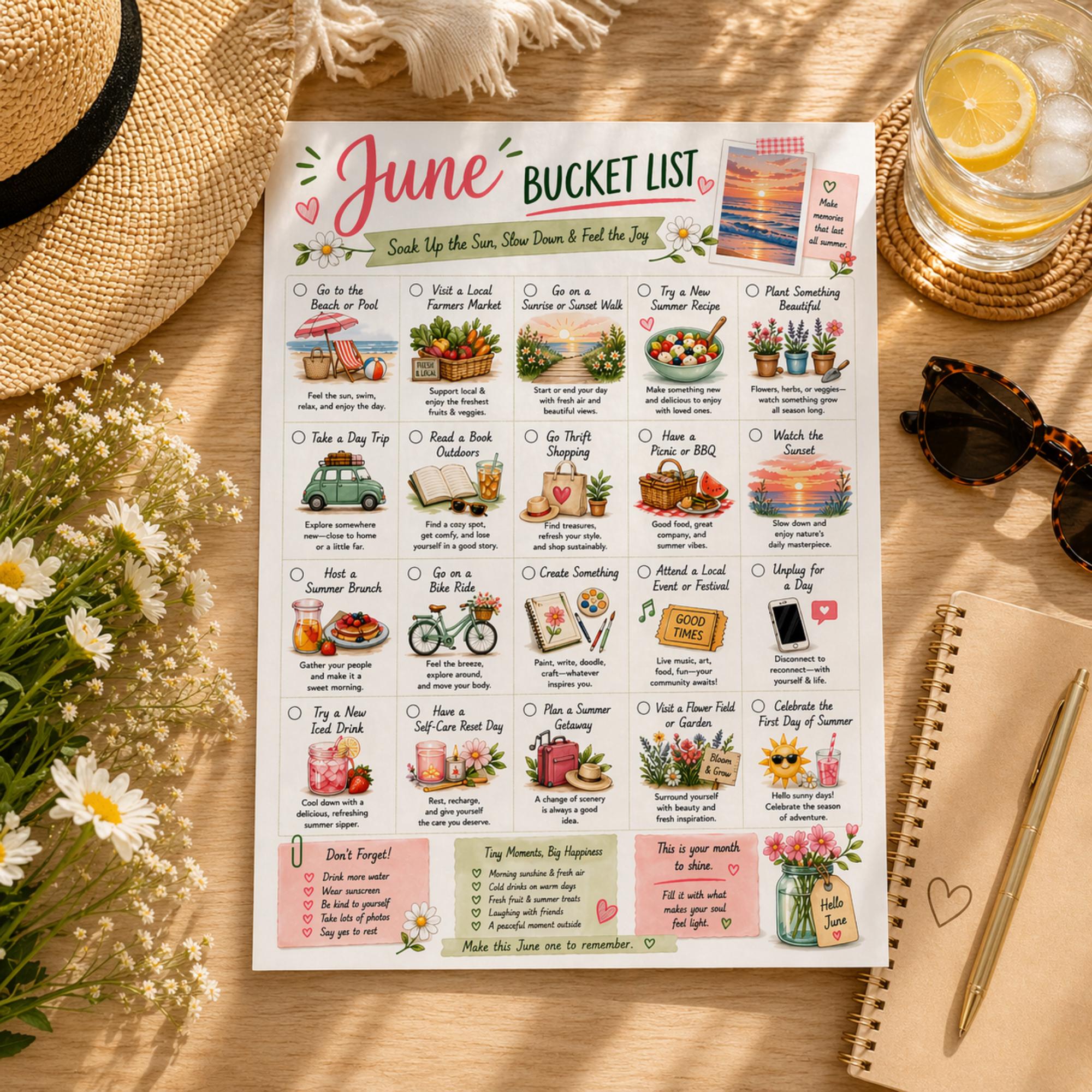 June Bucket List Printable | Summer Activity Checklist | Cute Monthly ...