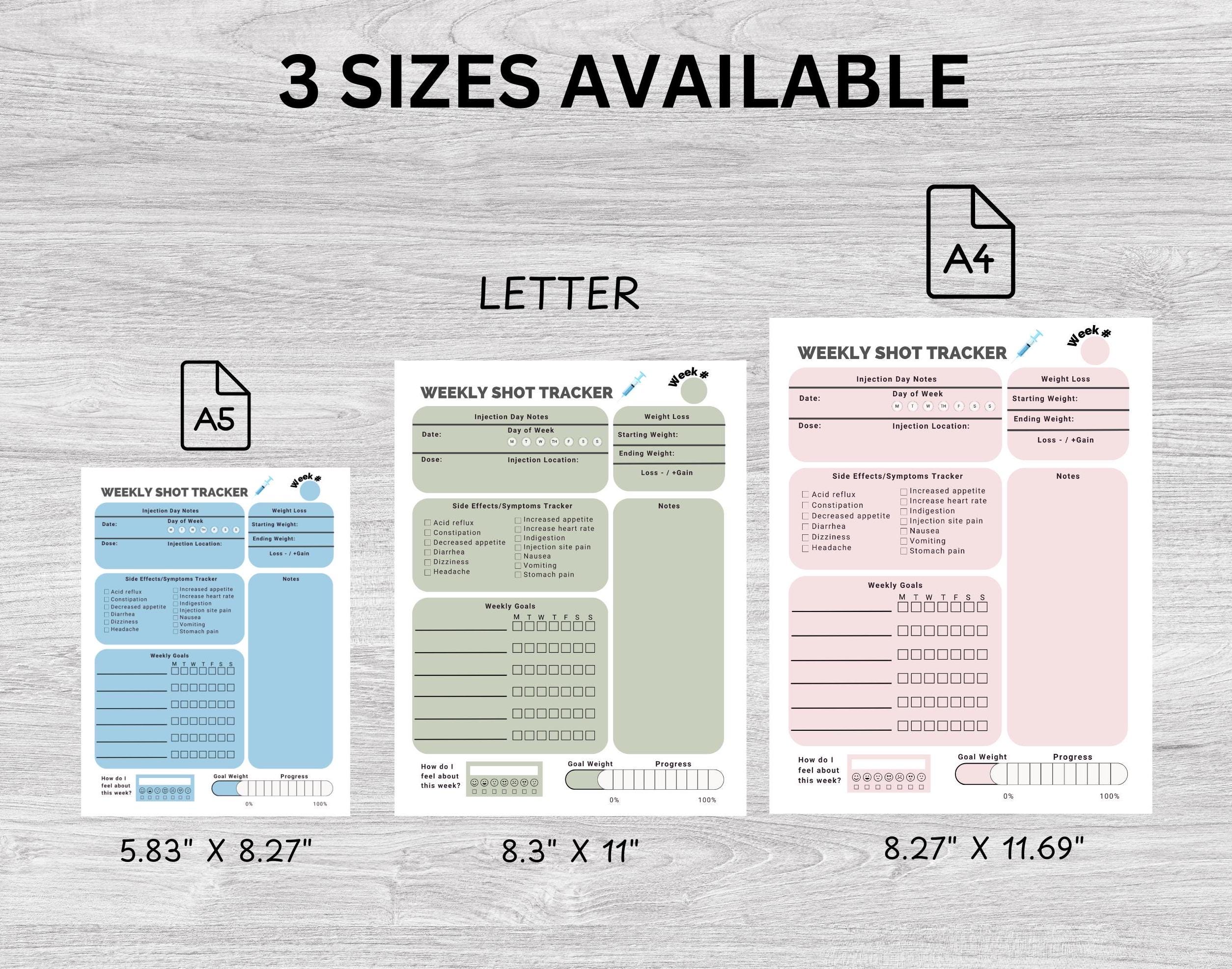 Symptom Tracker | GLP-1 Injection Tracker | Tirzepatide Weekly Log ...