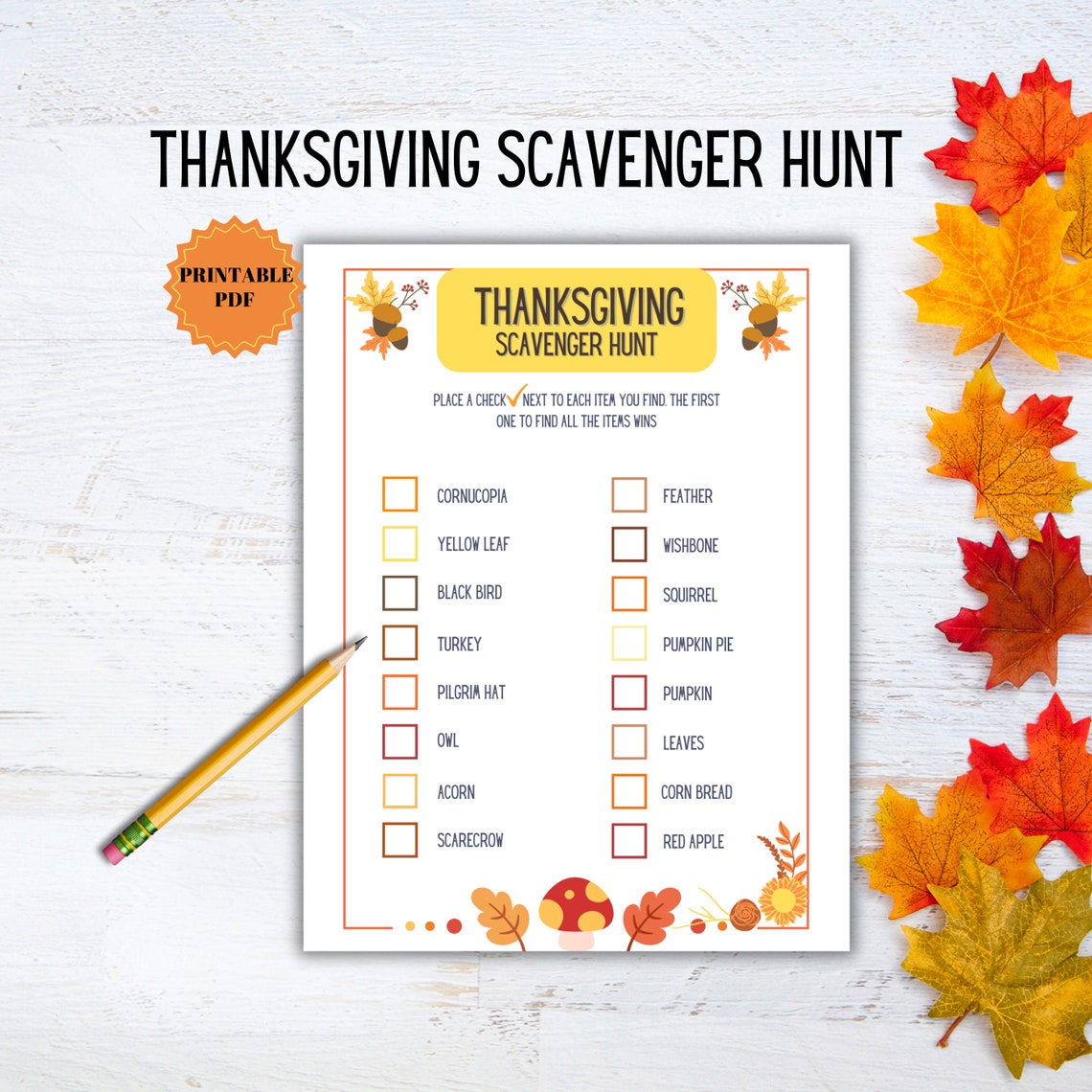 Thanksgiving Kids Activity | Thanksgiving Scavenger Hunt Printable for ...