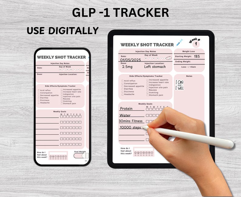 Symptom Tracker | GLP-1 Injection Tracker | Tirzepatide Weekly Log ...