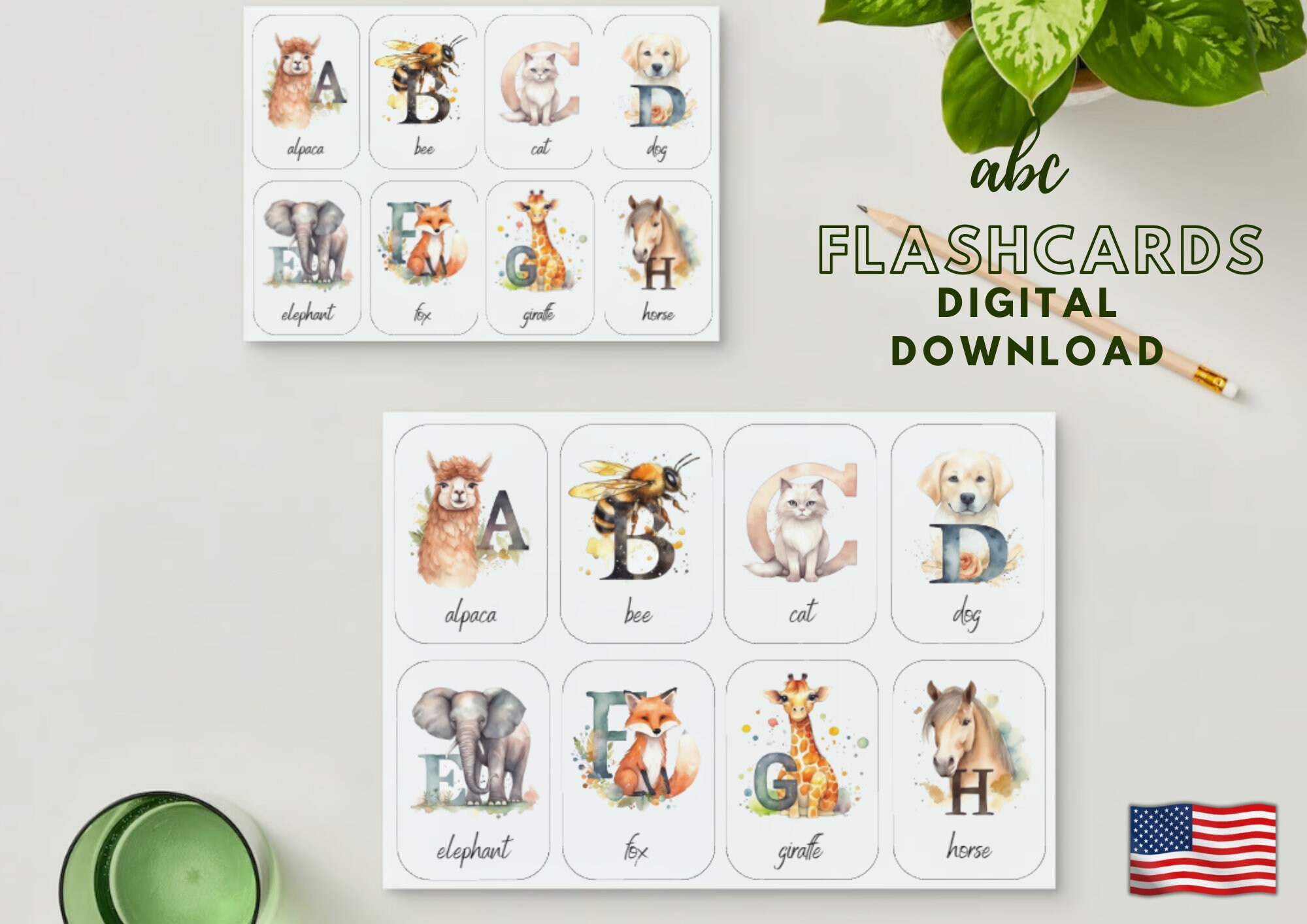 Abc Flashcards / Abc and Animal / Flashcards for Kids / Abc - Etsy
