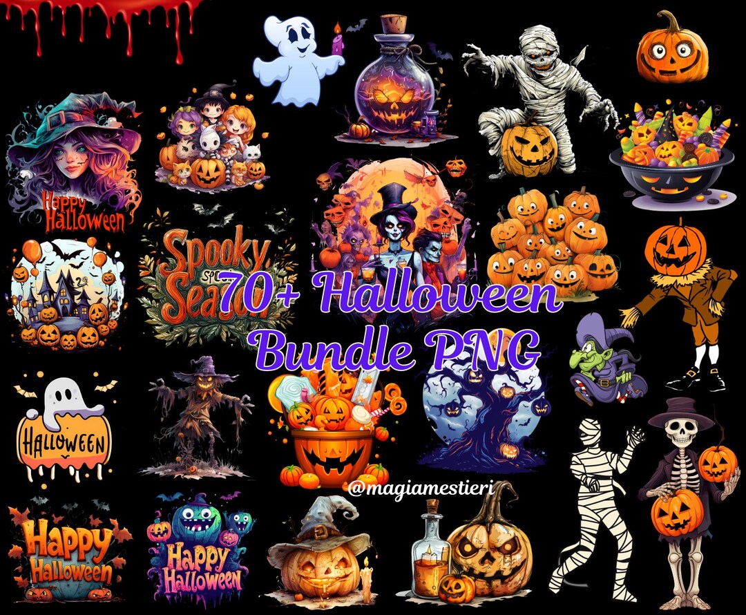 70 PNG Halloween Bundle, Halloween PNG Stickers, Spooky SVG, Digital ...