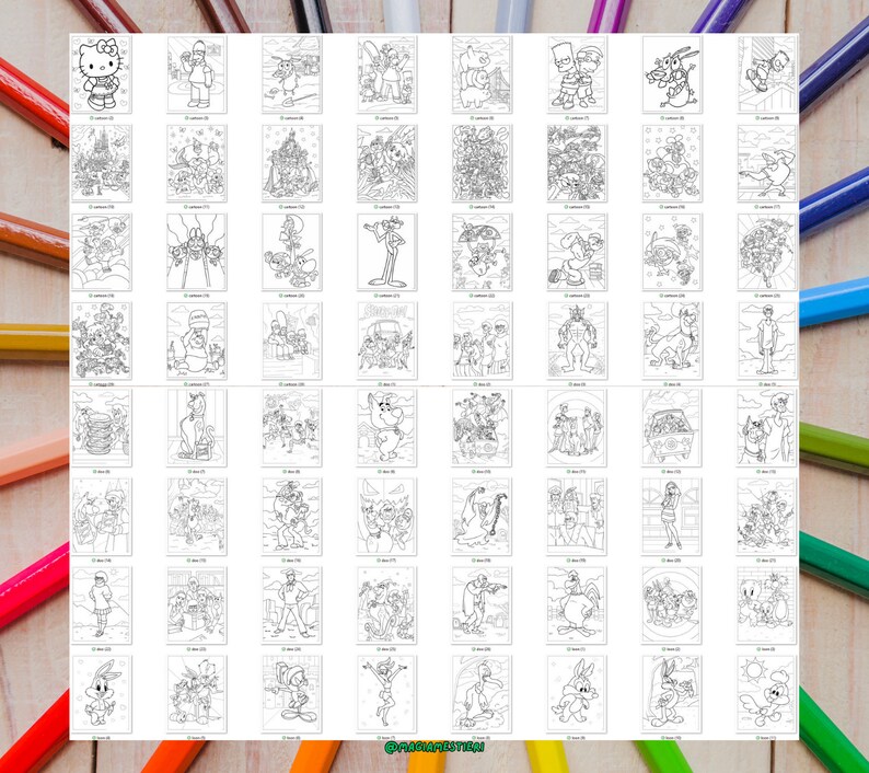 180 Bundle Cartoon Coloring Pages, Trendy Digital Sheets, Coloring ...