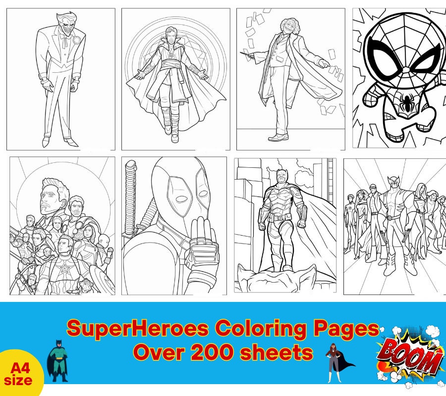 200 Superheroes Coloring Pages, Heroes Coloring Sheets, Fun Activity ...