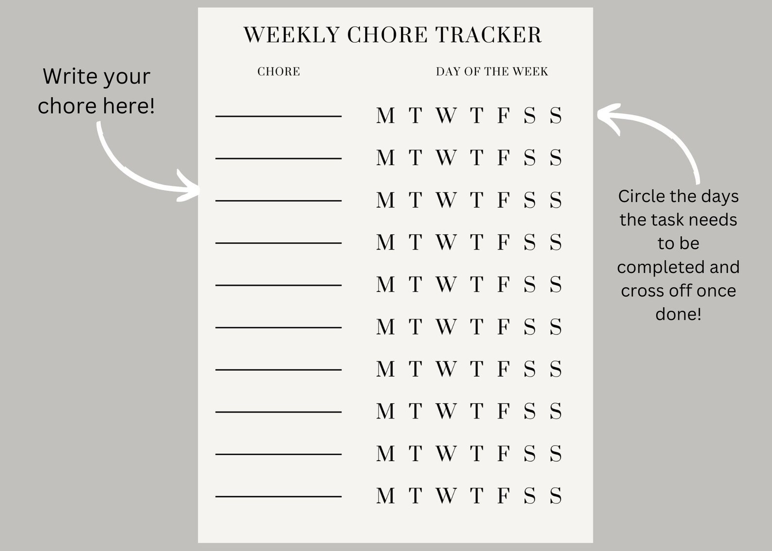 Weekly Chore Tracker Printable/chore Chart/ Minimalistic Chore Tracker ...