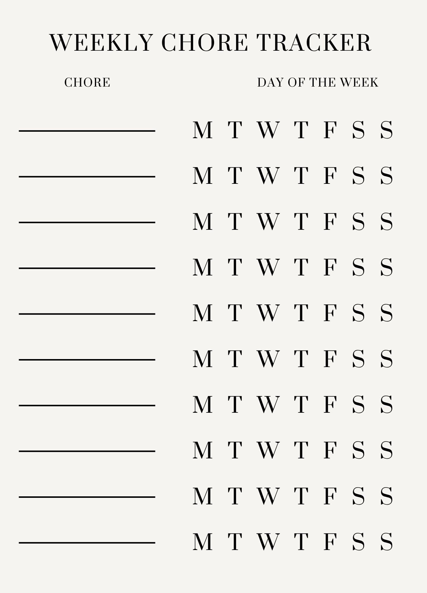 Weekly Chore Tracker Printable/chore Chart/ Minimalistic Chore Tracker ...