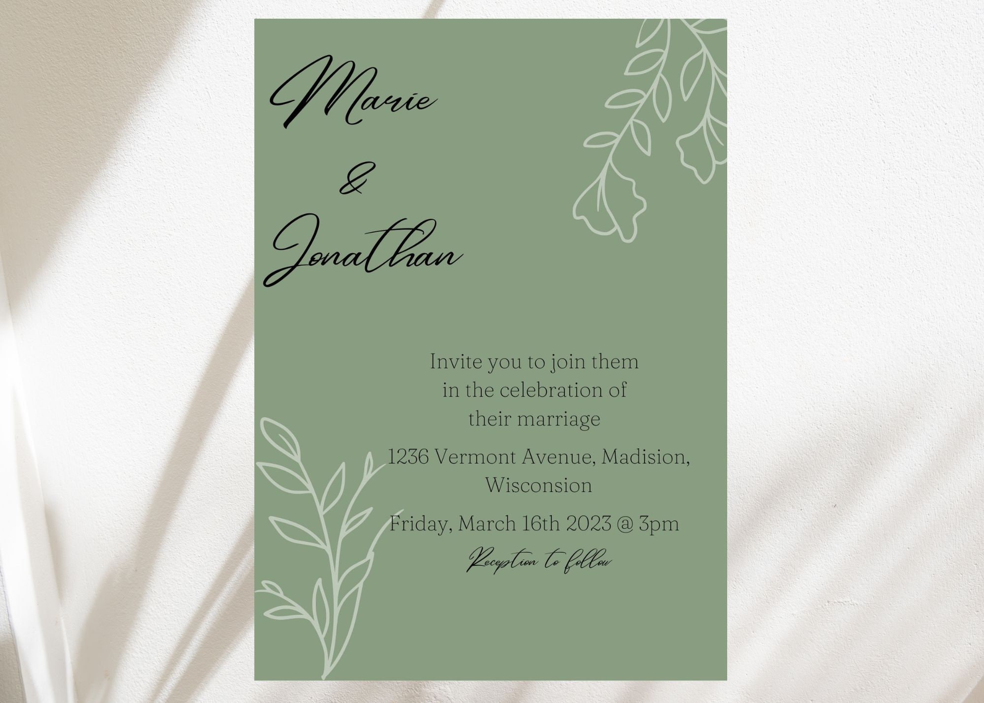 Sage Green Wedding Invitation Template/ Customizable Wedding Invitation ...
