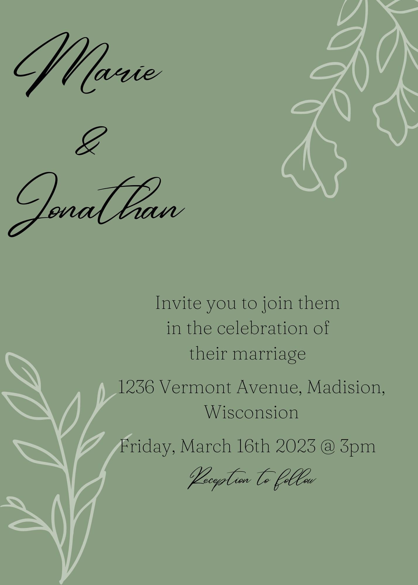 Sage Green Wedding Invitation Template/ Customizable Wedding Invitation ...
