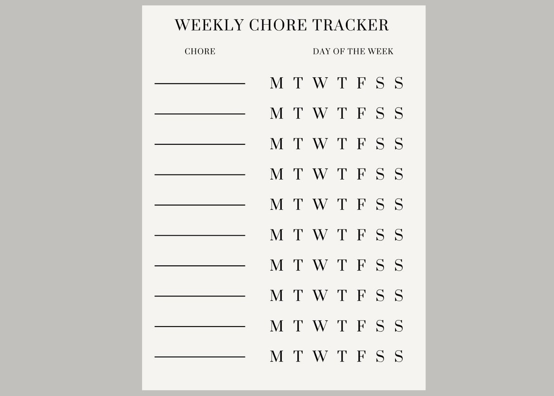 Weekly Chore Tracker Printable/chore Chart/ Minimalistic Chore Tracker ...