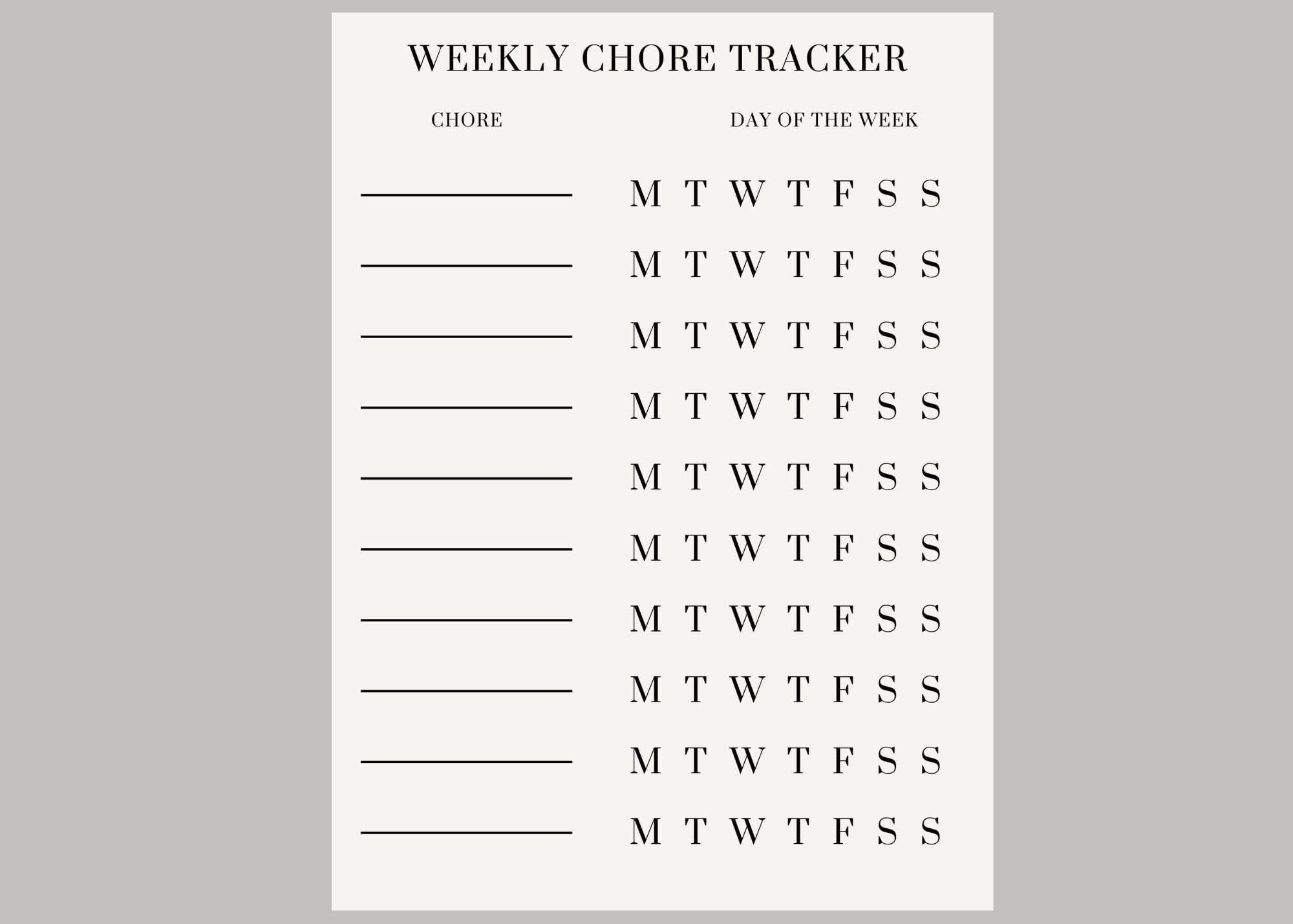 Weekly Chore Tracker Printable/chore Chart/ Minimalistic Chore Tracker ...