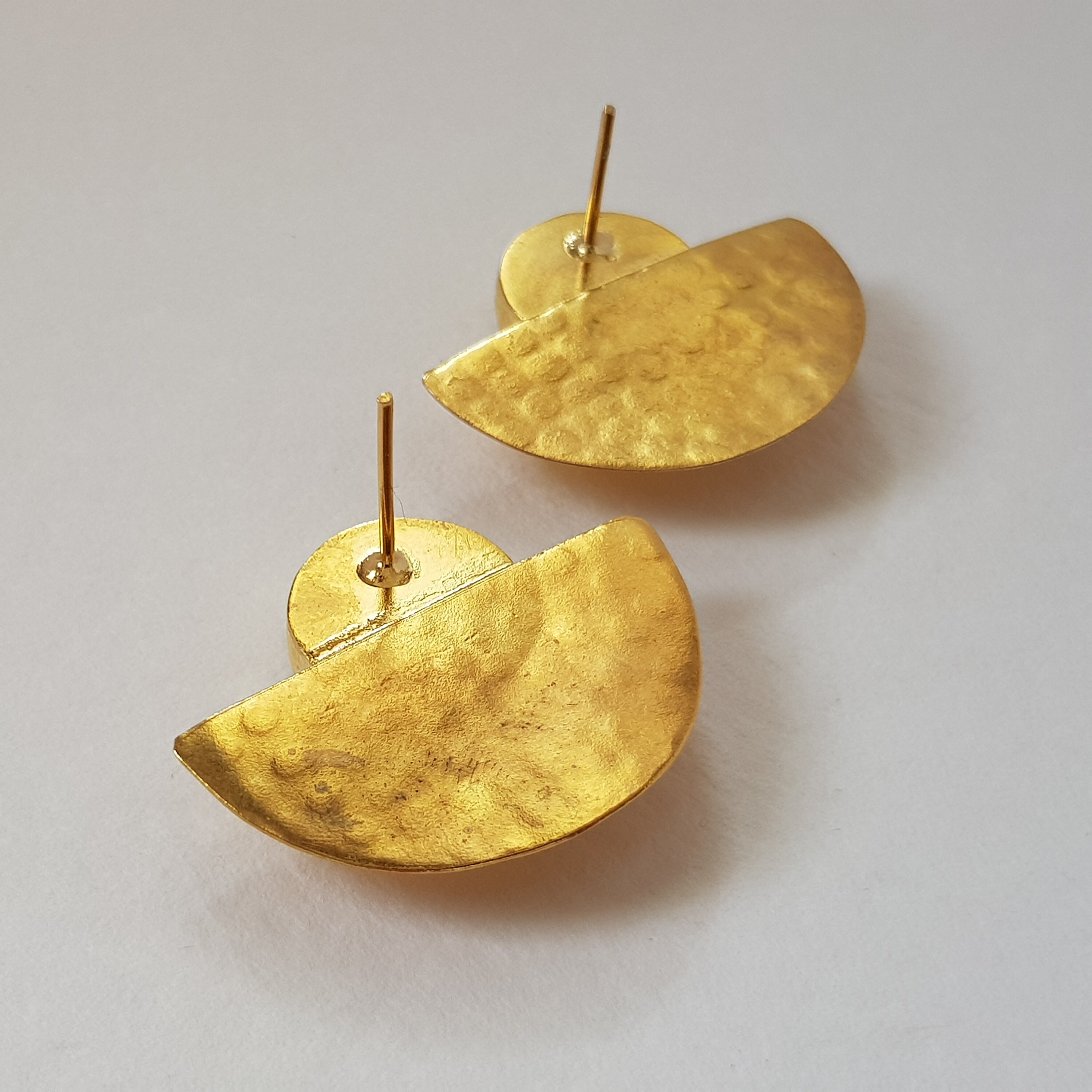 Boho Fan Earrings. Semicircle Earrings. 22K Gold Plated Brass Half-moon ...