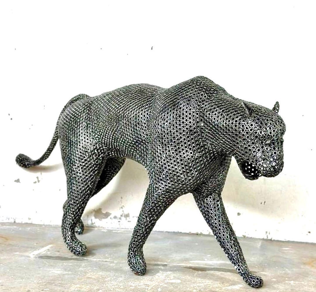 Stunning Leopard Sculpture / Axle Nuts/steel Animal Figurine, Wildlife ...