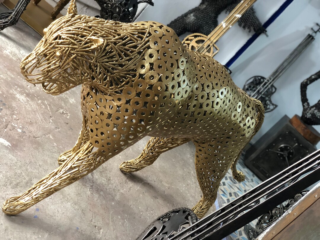 Golden Leopard Sculpture /steel Animal Figurine, Wildlife Art .outdoor ...