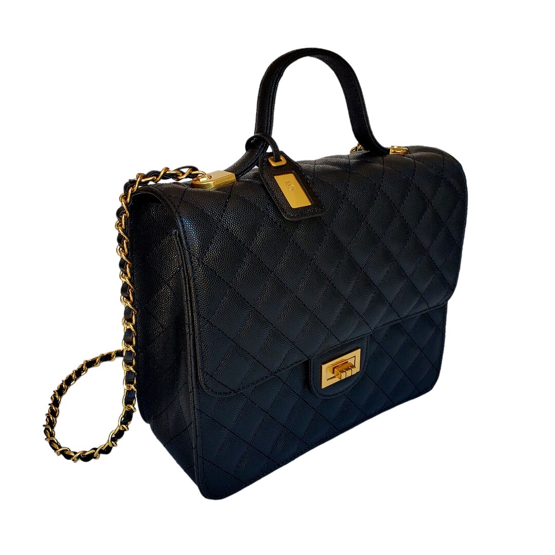 Diamond Quilting Caviar Leather Backpack With Gold Hardware - Etsy