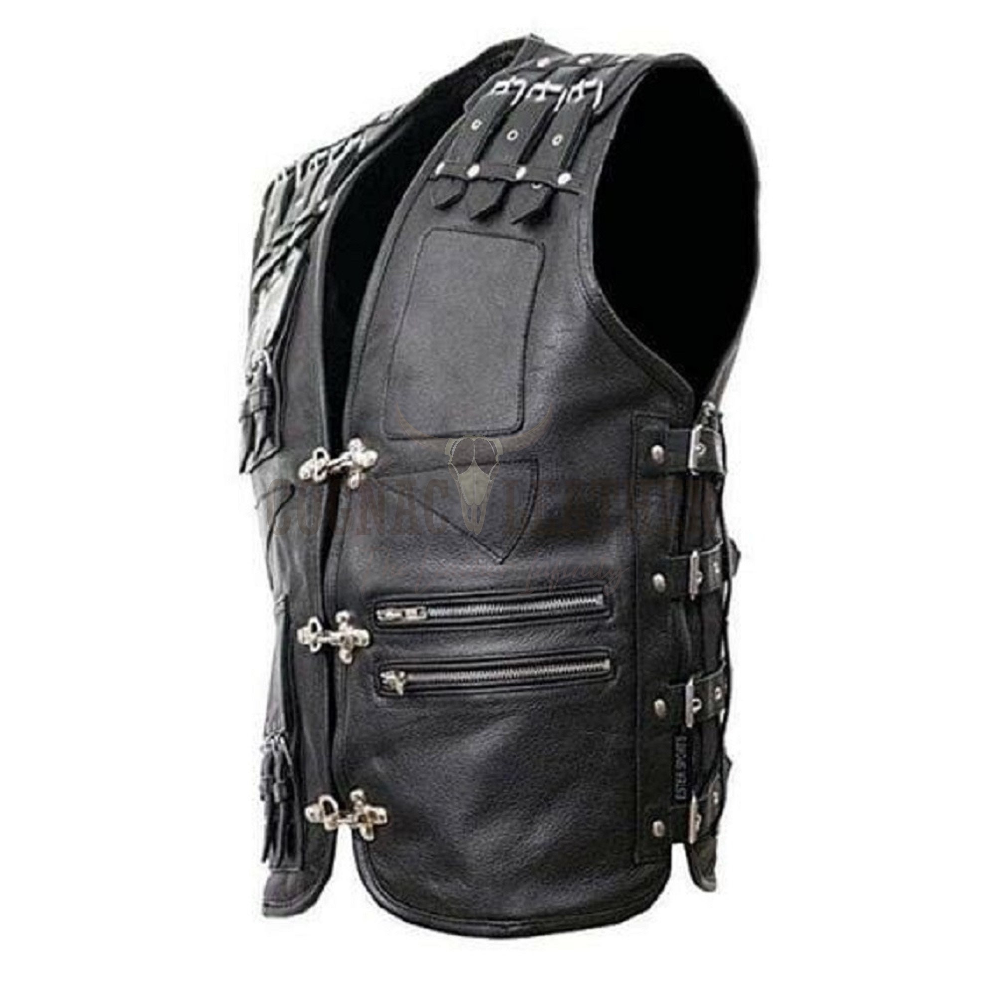 Men Black Pure Leather Biker Vest Chain Waistcoat Rider - Etsy