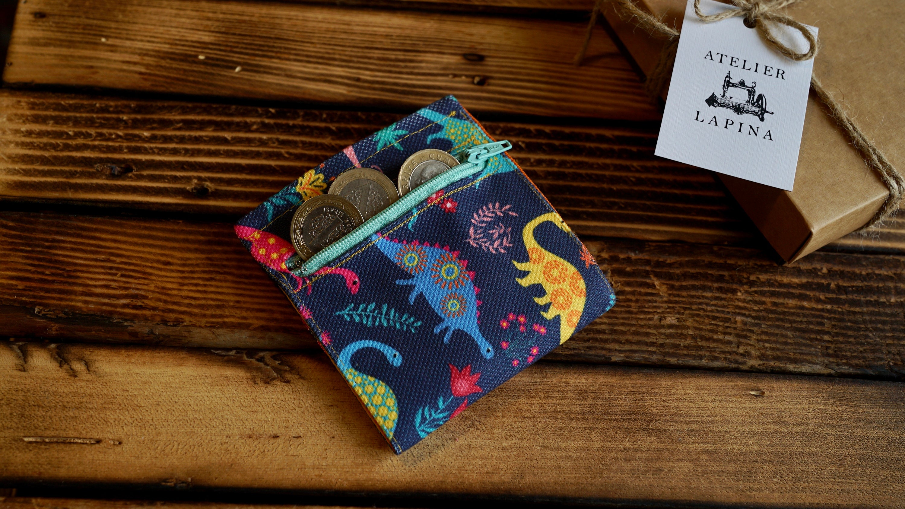 Dino Wallet, Handmade Fabric Wallet, Small Wallet, Vegan Wallet, Boho ...