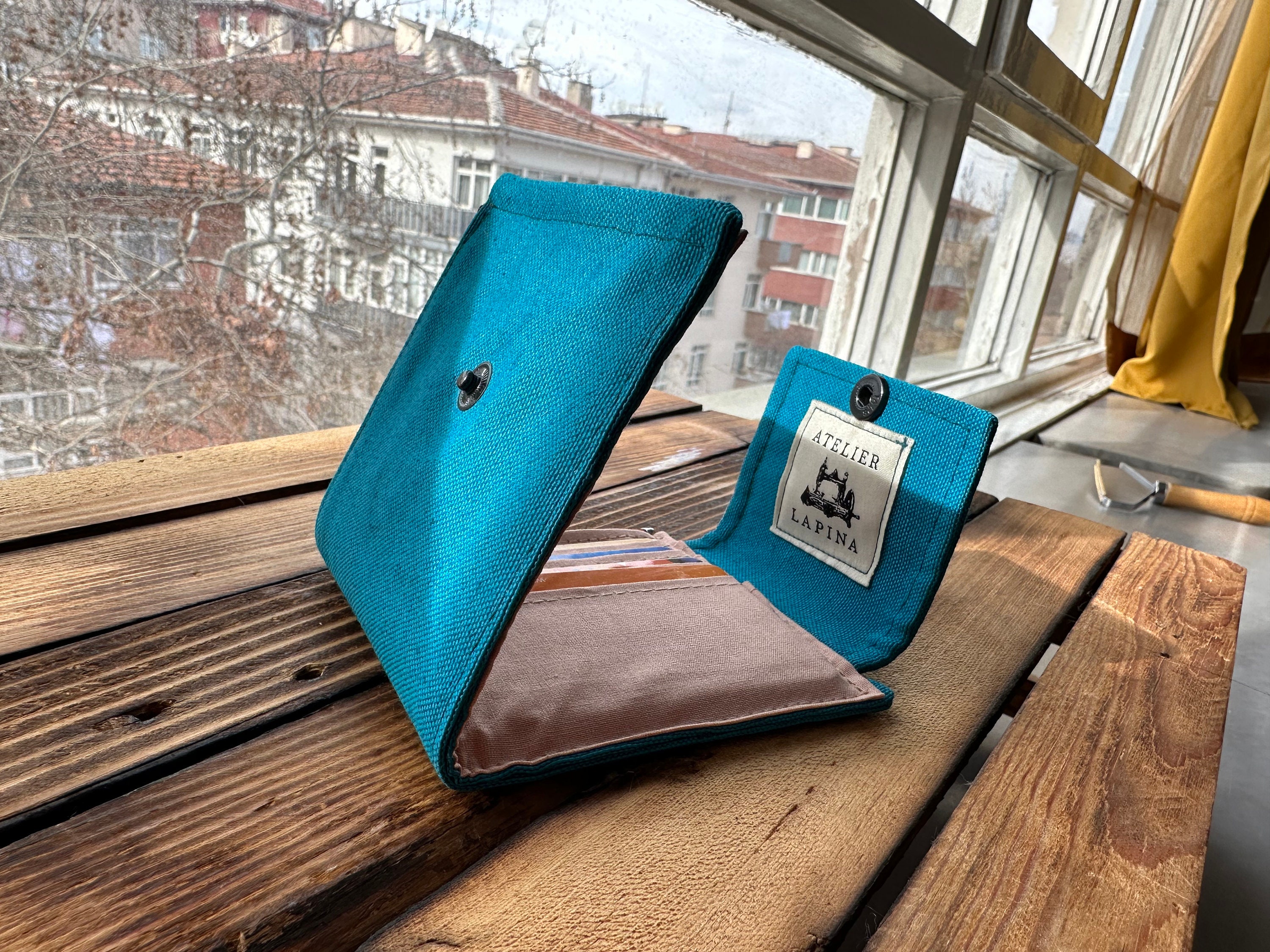 Aqua Wallet, Turquoise Blue Handmade Fabric Wallet, Small Wallet, Vegan ...