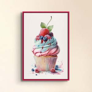 Cupcake Print Berry Cupcake Printable Pastry Wall Art Patisserie ...