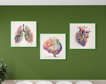 Human Heart Brain Lungs Print Anatomical Printable Anatomic Wall Art ...