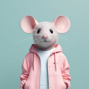 Mouse Portrait Printable Colorful Mouse Print Pastel Mouse in Clothes ...
