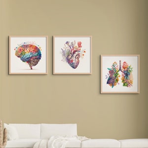 Human Heart Brain Lungs Print Anatomical Printable Anatomic Wall Art ...