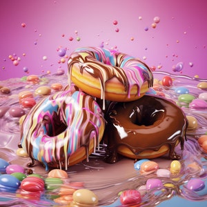 Colorful Donut Print Donut Printable Pastry Patisserie Wall Art Kitchen ...