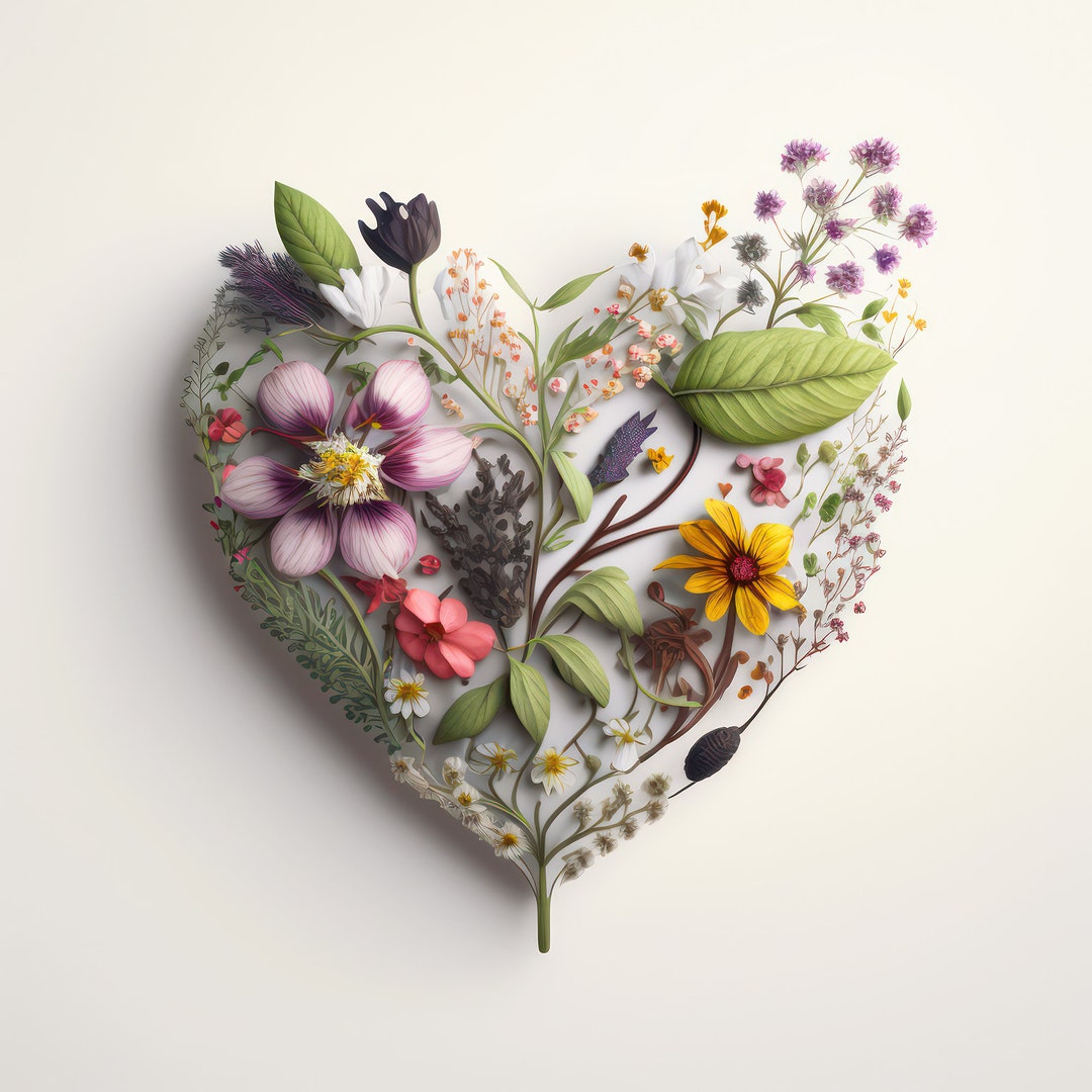 Flower Heart Print Heart of Flowers Printable Heart Poster AI Art Wall ...
