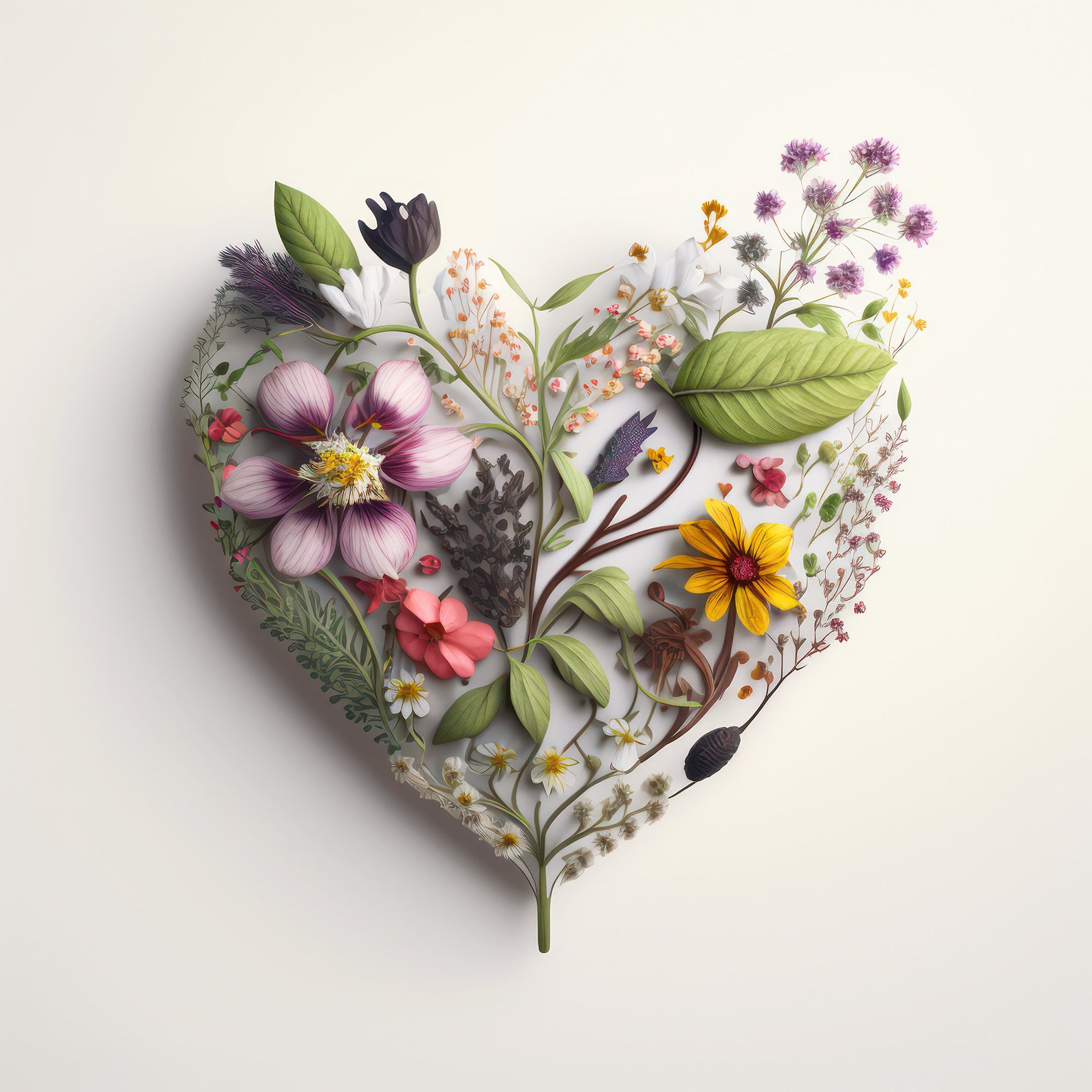 Flower Heart Print Heart of Flowers Printable Heart Poster AI Art Wall ...