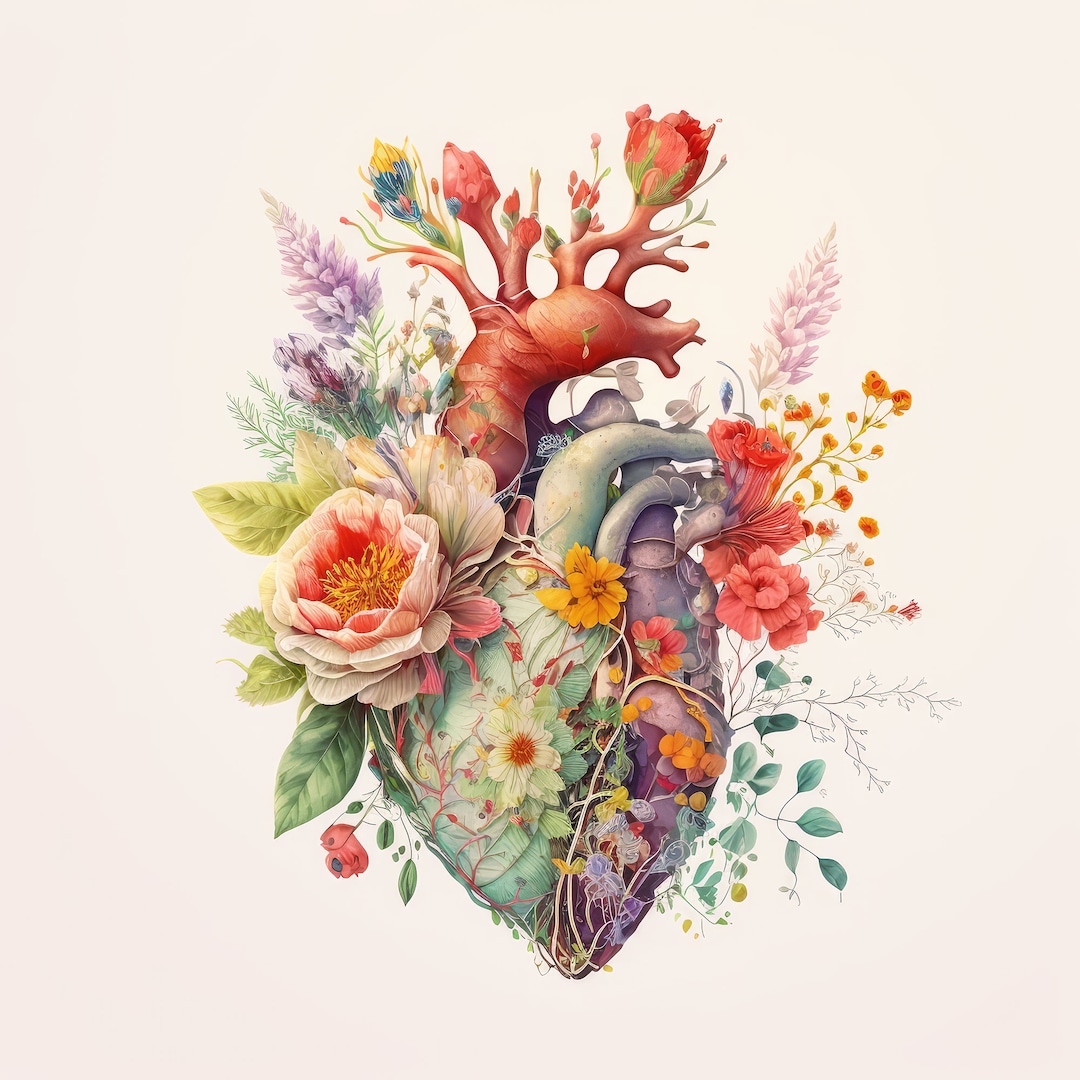 Anatomical Heart Brain Lungs Print Anatomy Printable Anatomic Flower ...