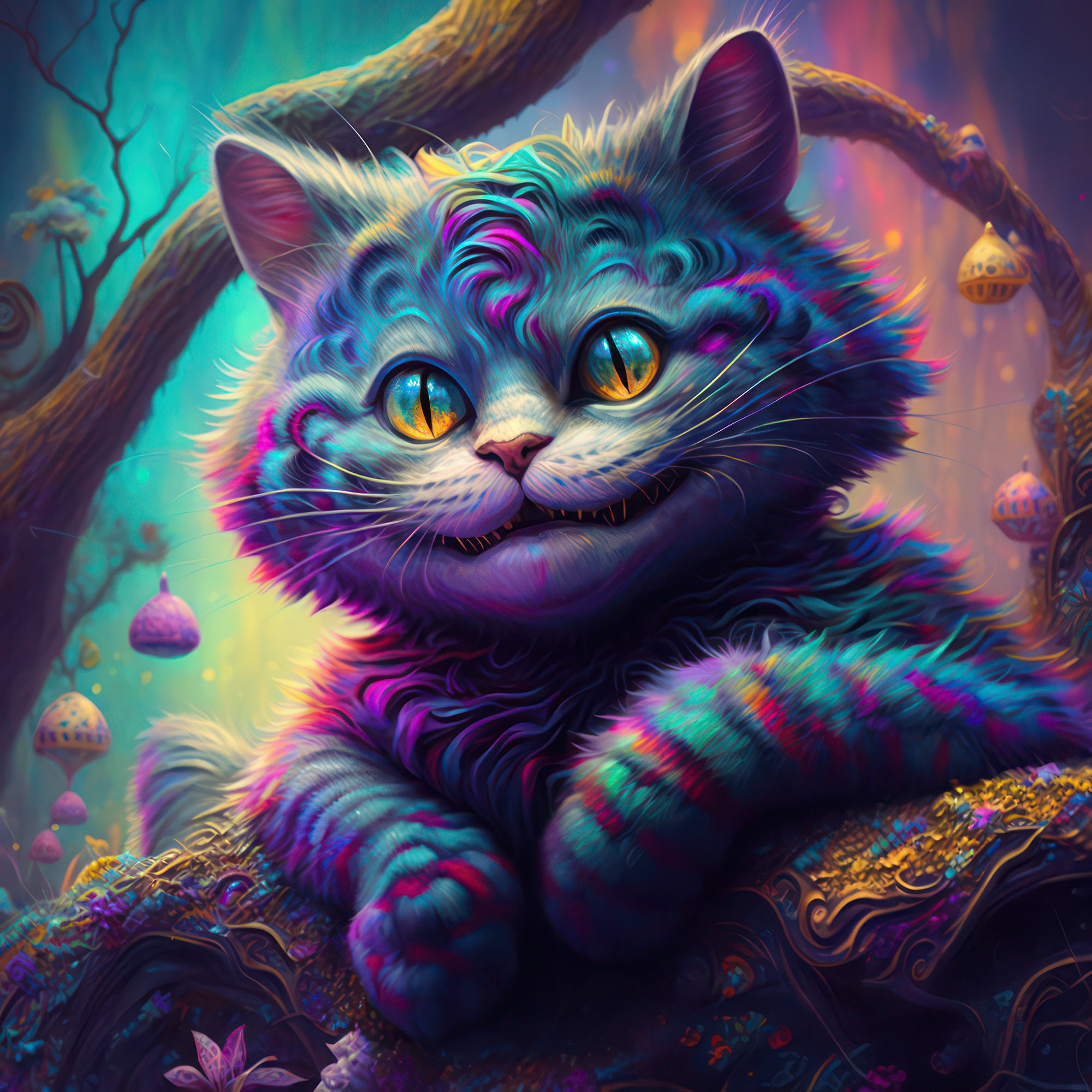 Cheshire Cat Art, Cheshire Cat Printable, Colorful Cat Poster, Cat ...
