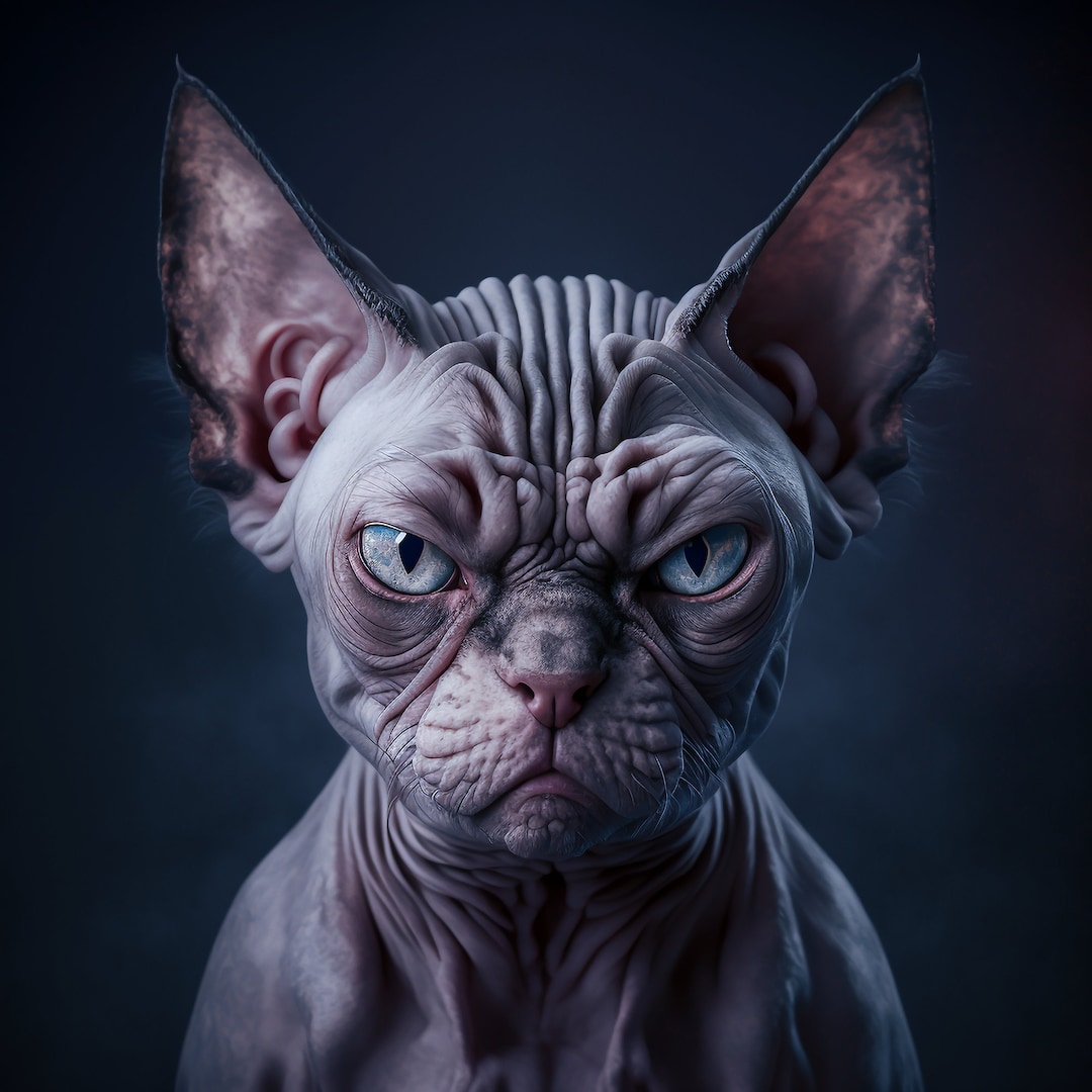 Sphynx Cat Print Angry Sphynx Cat Printable Photorealistic Cat Wall Art Cat Portrait Grumpy Cat ...