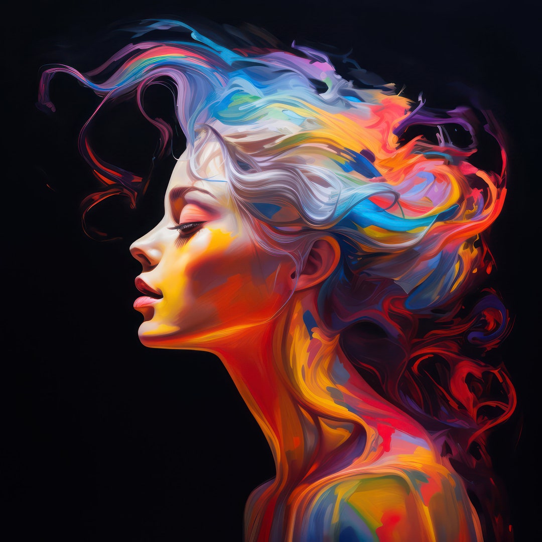 Colorful Woman Portrait Woman Face Wall Art Print Girl Poster Home ...