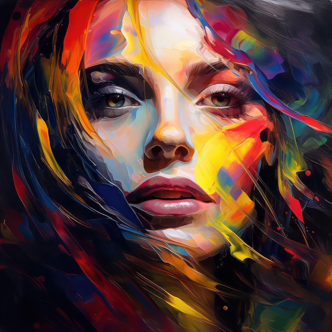 Colorful Woman Portrait Wall Art Print Abstract Girl Poster Home Decor ...