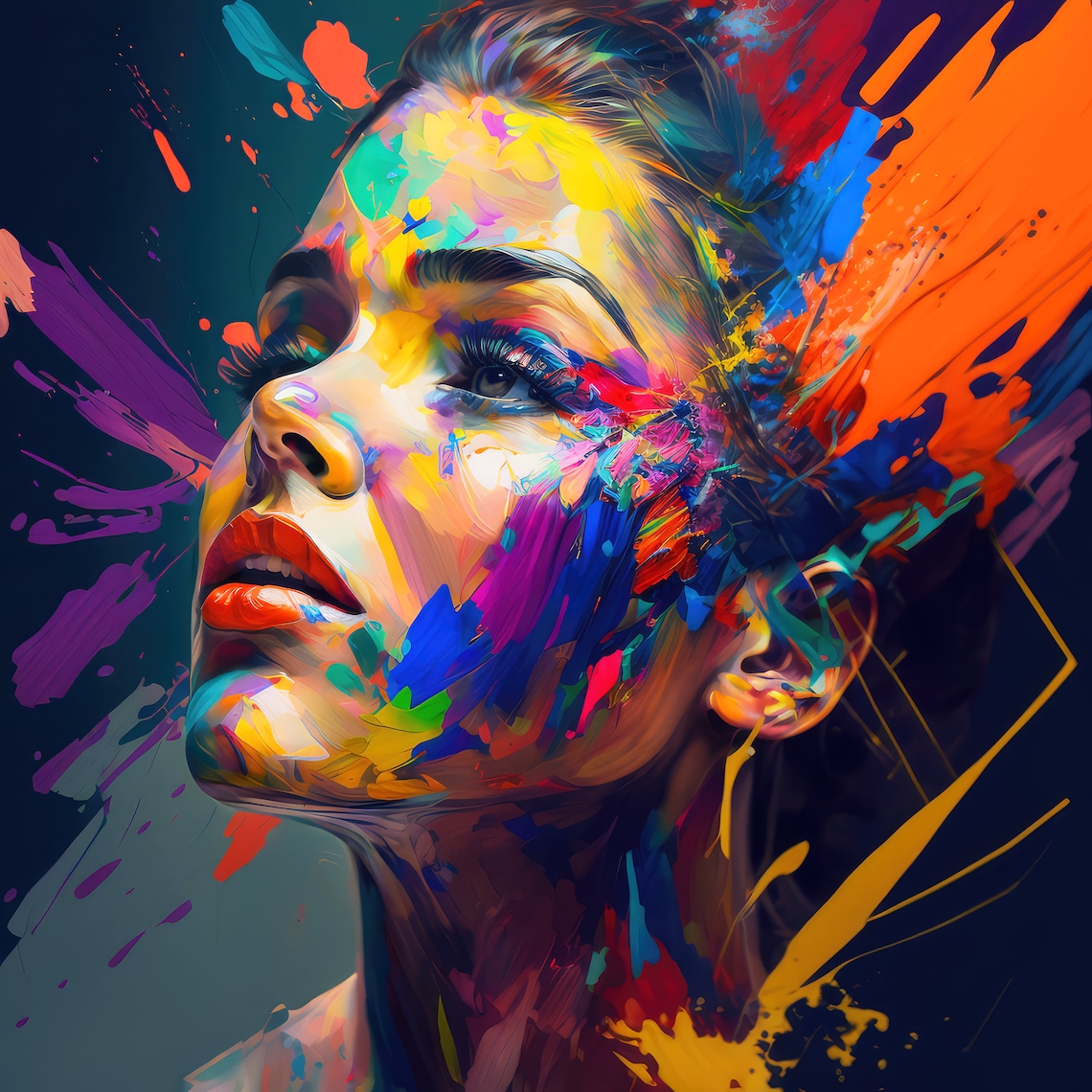 Colorful Woman Print Woman Face Printable Wall Art Painting - Etsy