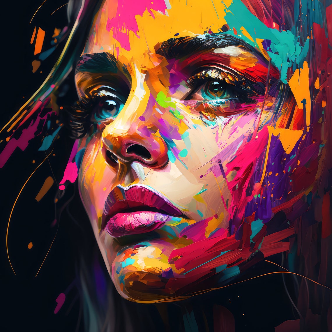 Colorful Woman Portrait Wall Art Print Abstract Girl Poster Home Decor ...