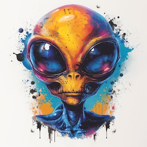 Alien Poster, Alien Head Print, Alien Drawing Printable, Colorful Alien ...
