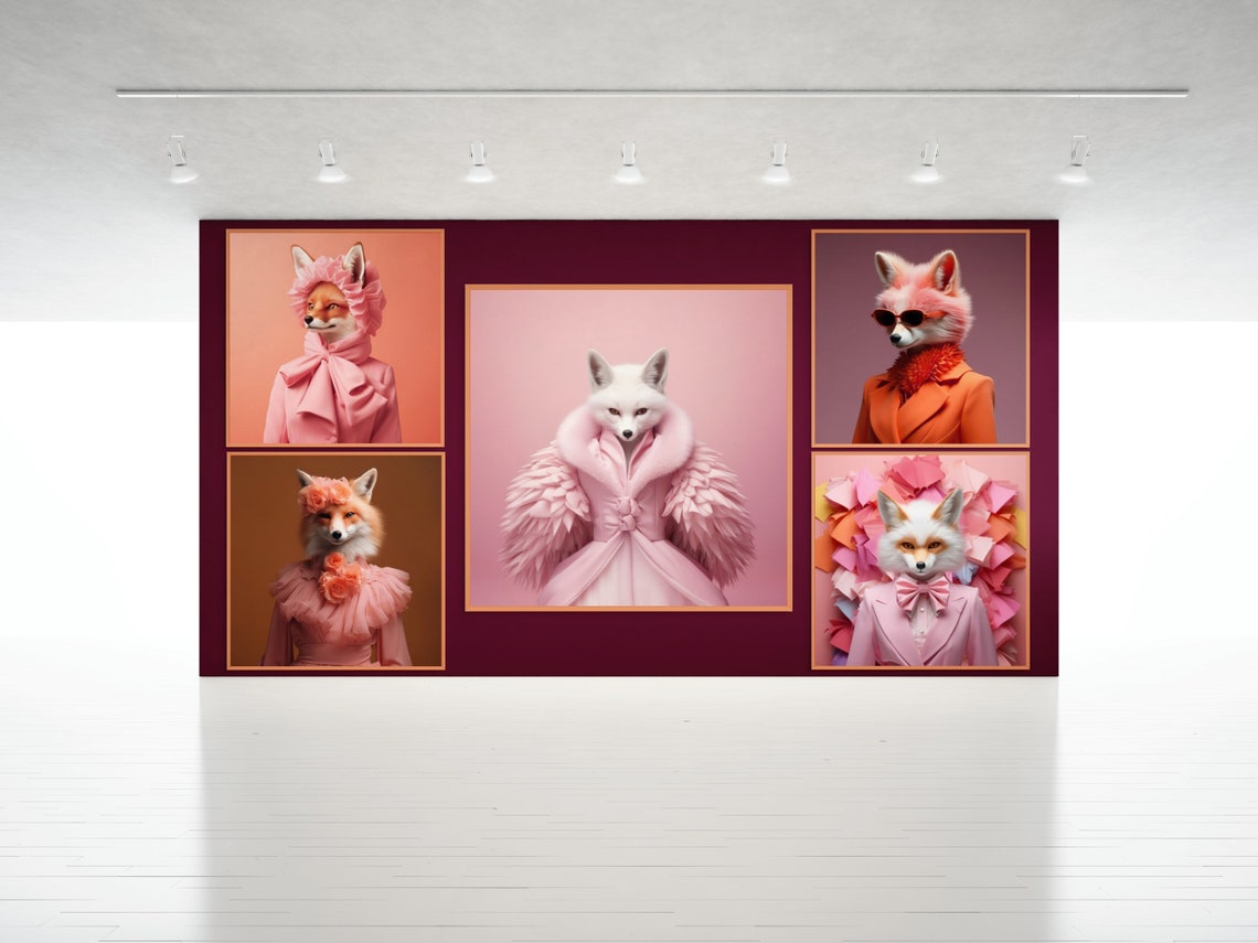 Fox Portrait Printable Colorful Fox Print Pastel Fox in Clothes Wall ...
