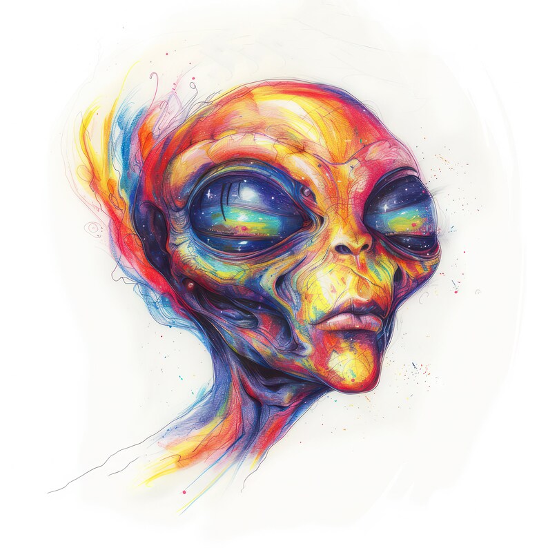 Alien Poster, Alien Head Print, Alien Drawing Printable, Colorful Alien ...