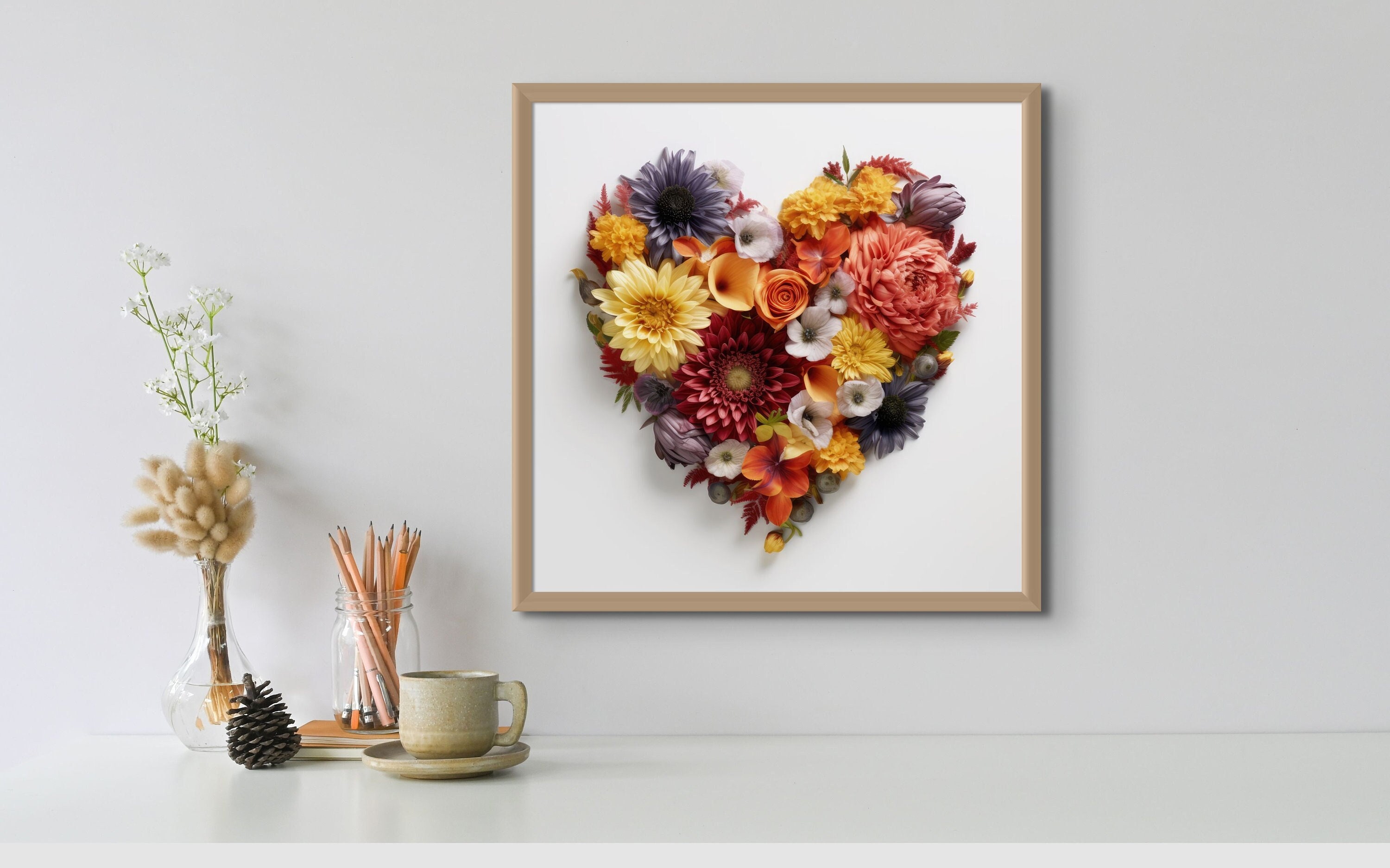 Flower Heart Print Heart of Flowers Printable Heart Poster AI Art Wall ...