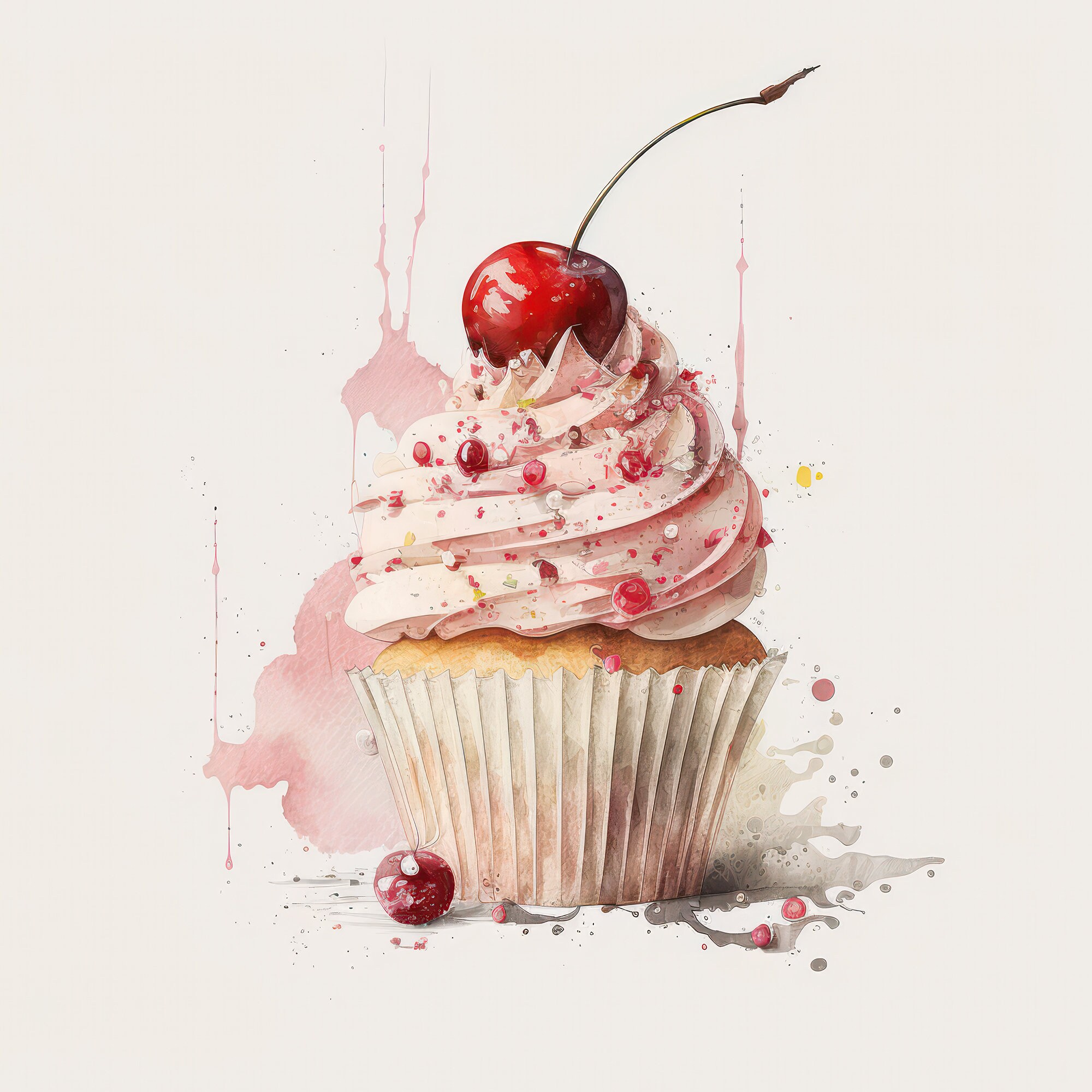 Cupcake Print, Cherry Cupcake Printable, Pastry Wall Art, Patisserie ...