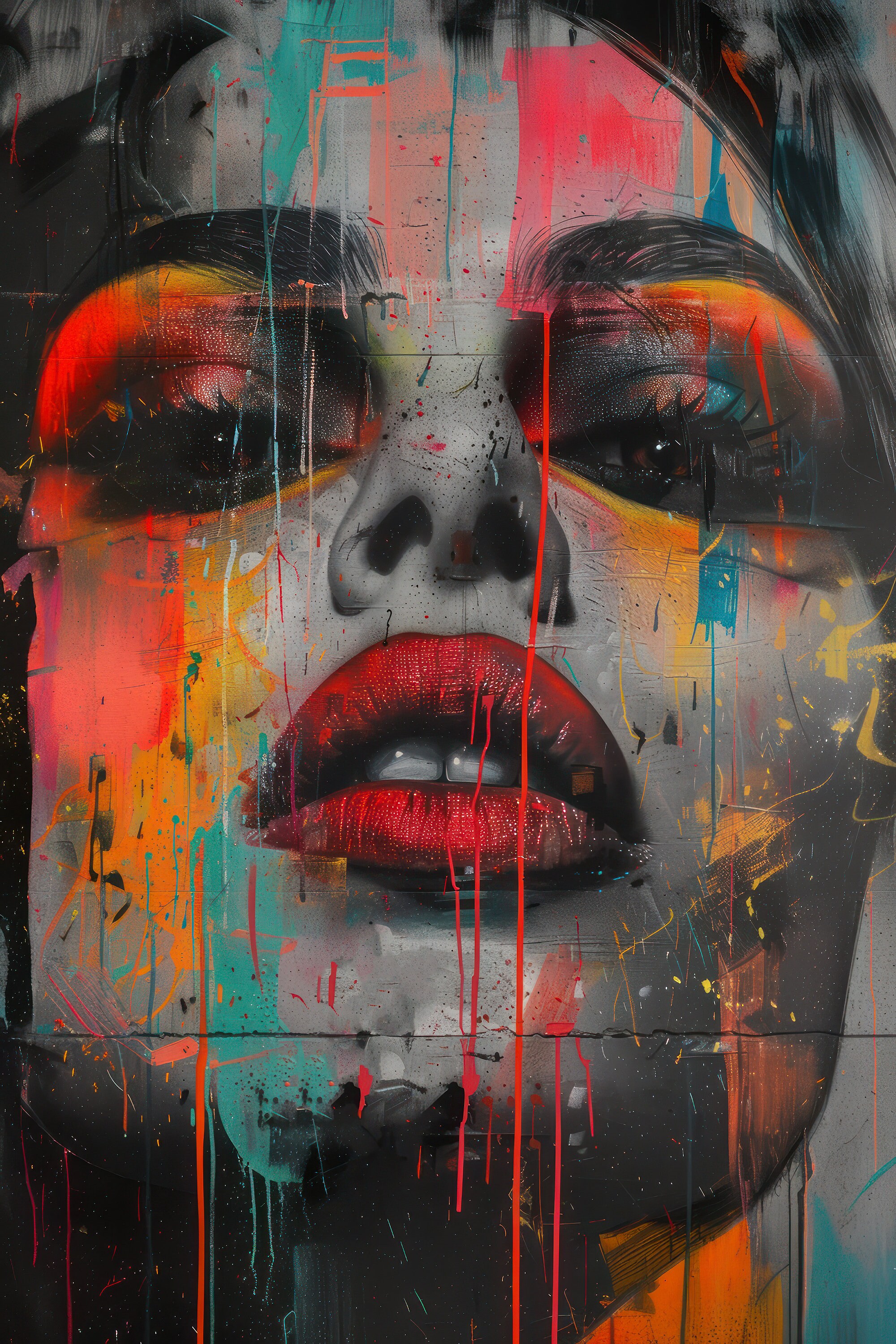Woman Portrait Print Woman Face Printable Wall Art Painting Female Face ...